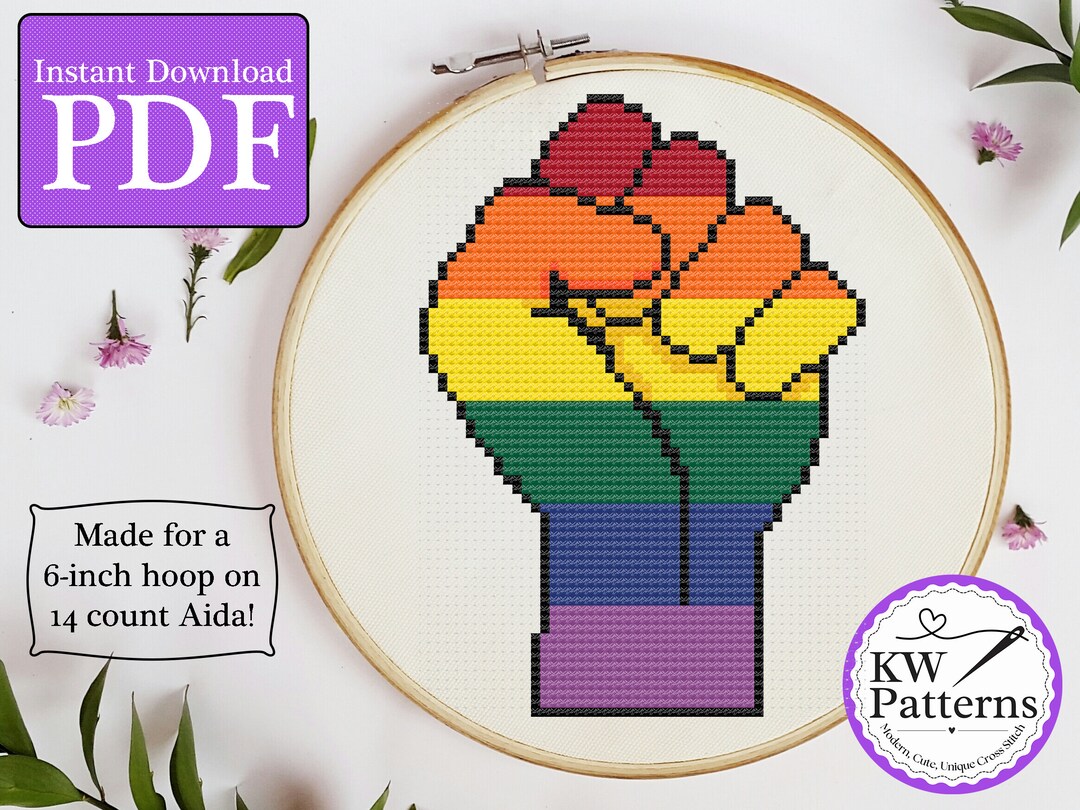 Pride Progress Fist Cross Stitch Pattern | Rainbow Pride Flag | LGBTQ ...