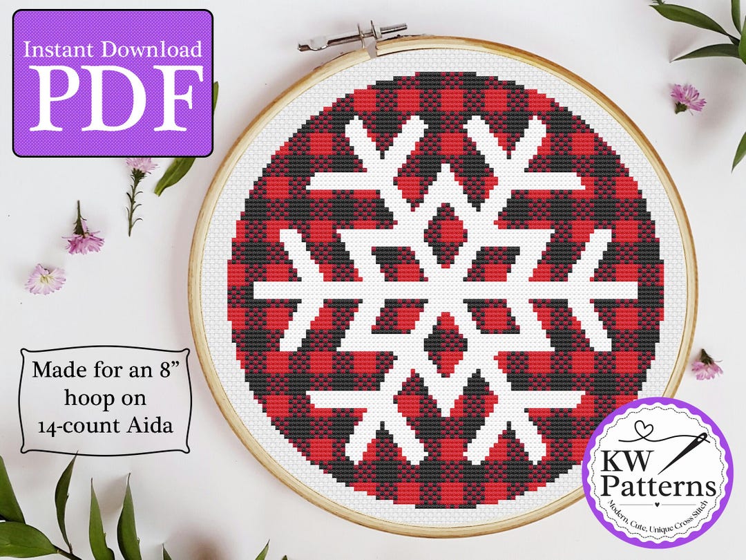 Red Plaid Snowflake Cross Stitch Pattern | Buffalo Plaid | Christmas ...