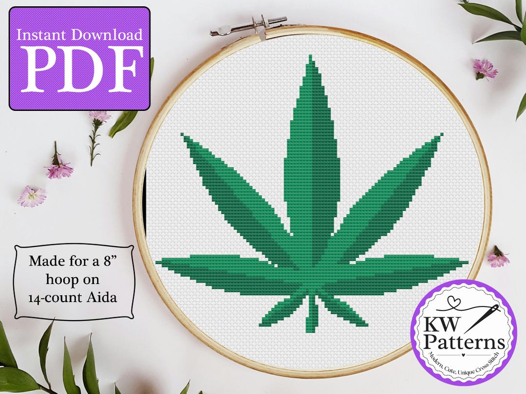 Two Tone Green Weed Leaf Cross Stitch Pattern Cannabis Marijuana Leaf ...