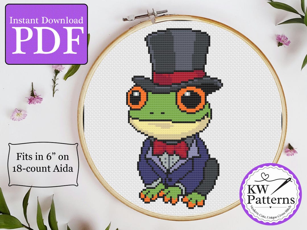 Dapper Frog Cross Stitch Pattern | 6 Inch 18 Count Aida | Cute ...