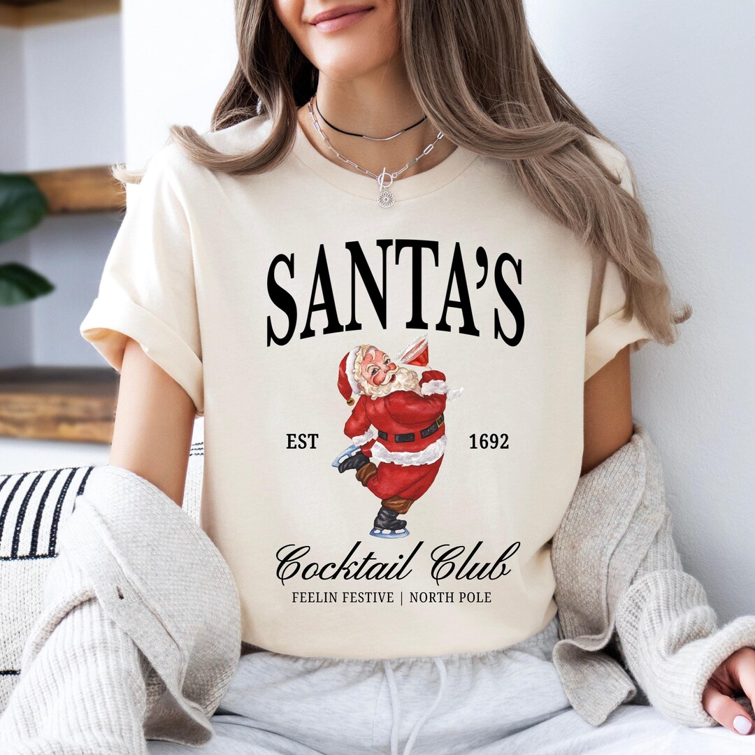 Santas Cocktail Club Tee | Funny Christmas Shirt, Holiday Crewneck ...