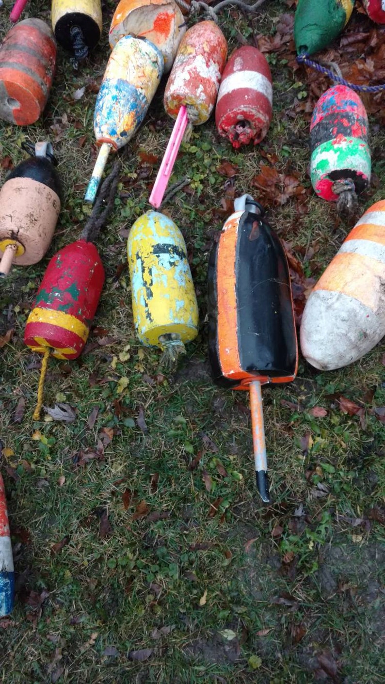 5 Buoys Total Rustic and Distressed Real Painted Maine Lobster Buoys ...