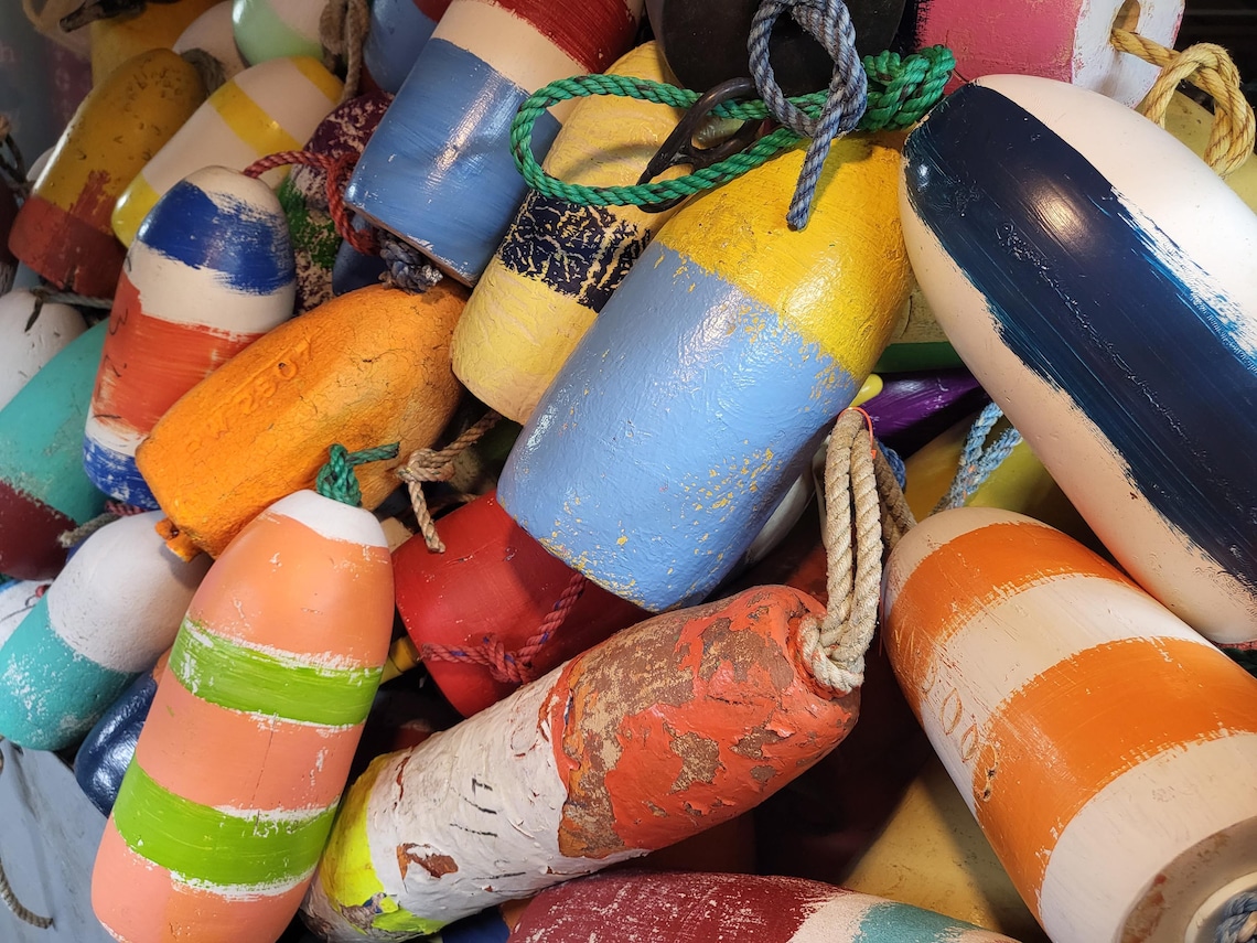 5 Buoys While They Last Rustic Distressed Real Painted Maine Lobster ...