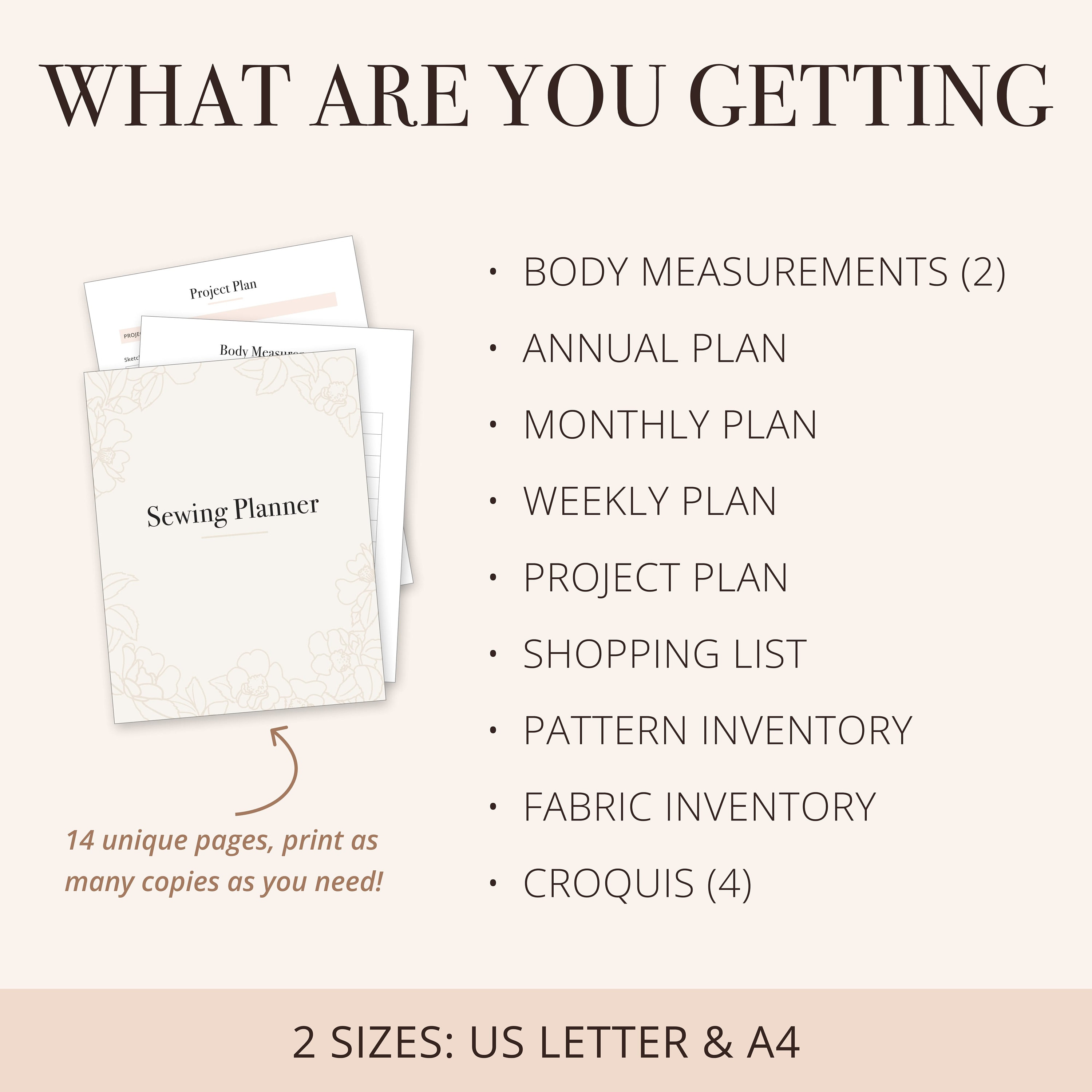 Sewing Planner | Digital Printable, Sewing Project Tracker, A4 and US ...