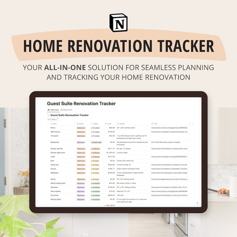 Home Renovation Planner & Tracker in One | Notion Template, Home ...