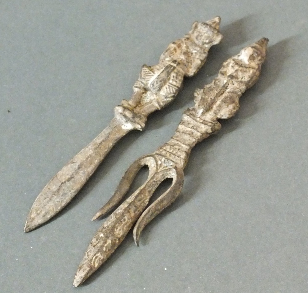 Two Metal Buddhist Ritual Sword Charms Talismans With Inscription for ...