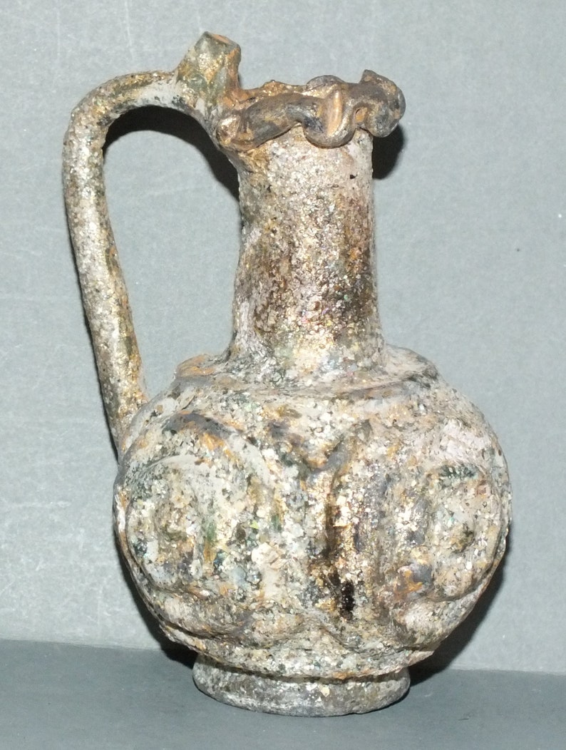 Ancient Roman Glass Jug, Iridescent Patina, Antique Vessel, Museum ...