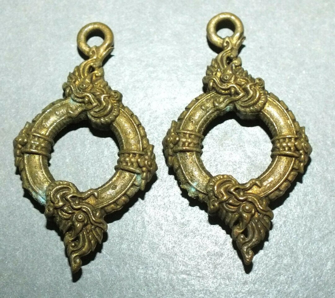 Two Brass Naga Snake Amulets Pendants Charms Thailand - Etsy