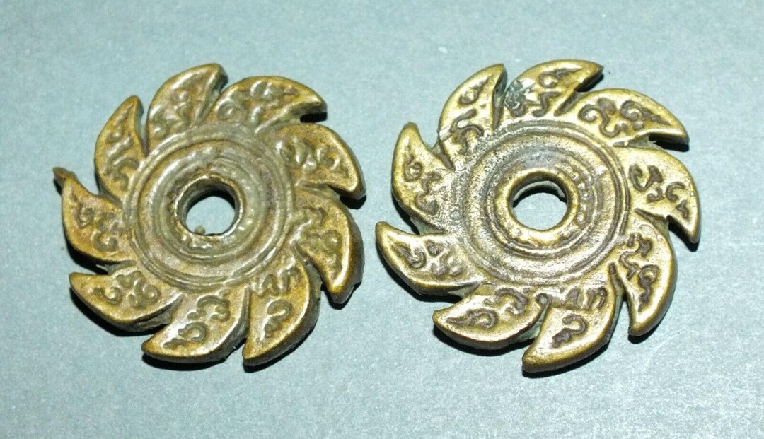 Two Brass Mantra Chakra Discus Amulets Pendants Charms Thailand FREE ...