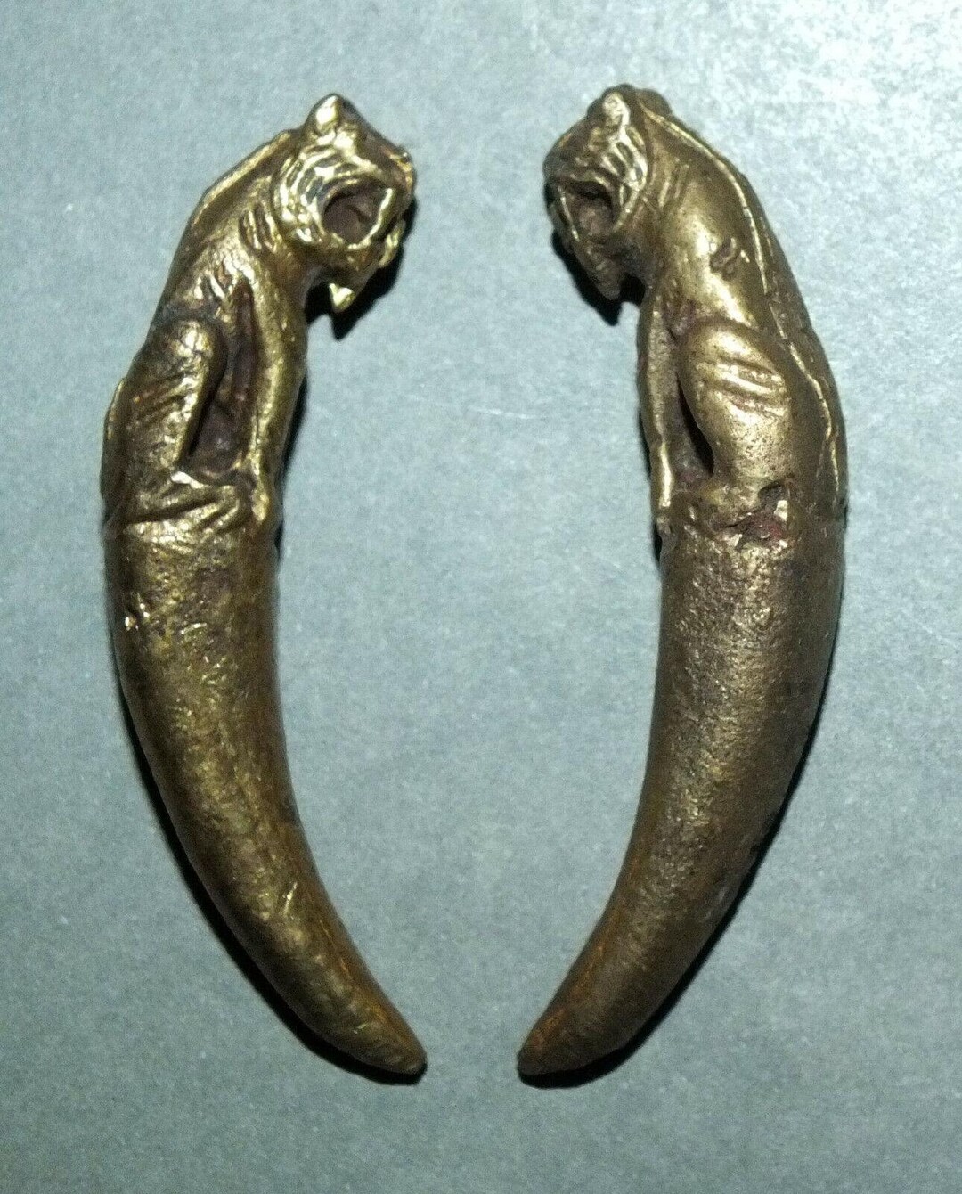 Two Brass Tiger Amulets Talisman With Tooth Shape Thailand - Etsy