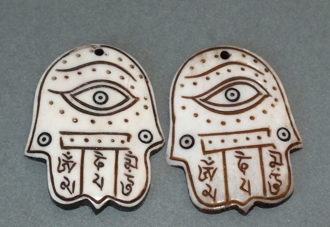 Two Buddhist Bone Amulets Pendants Hand Shape With Mantras Nepal FREE ...