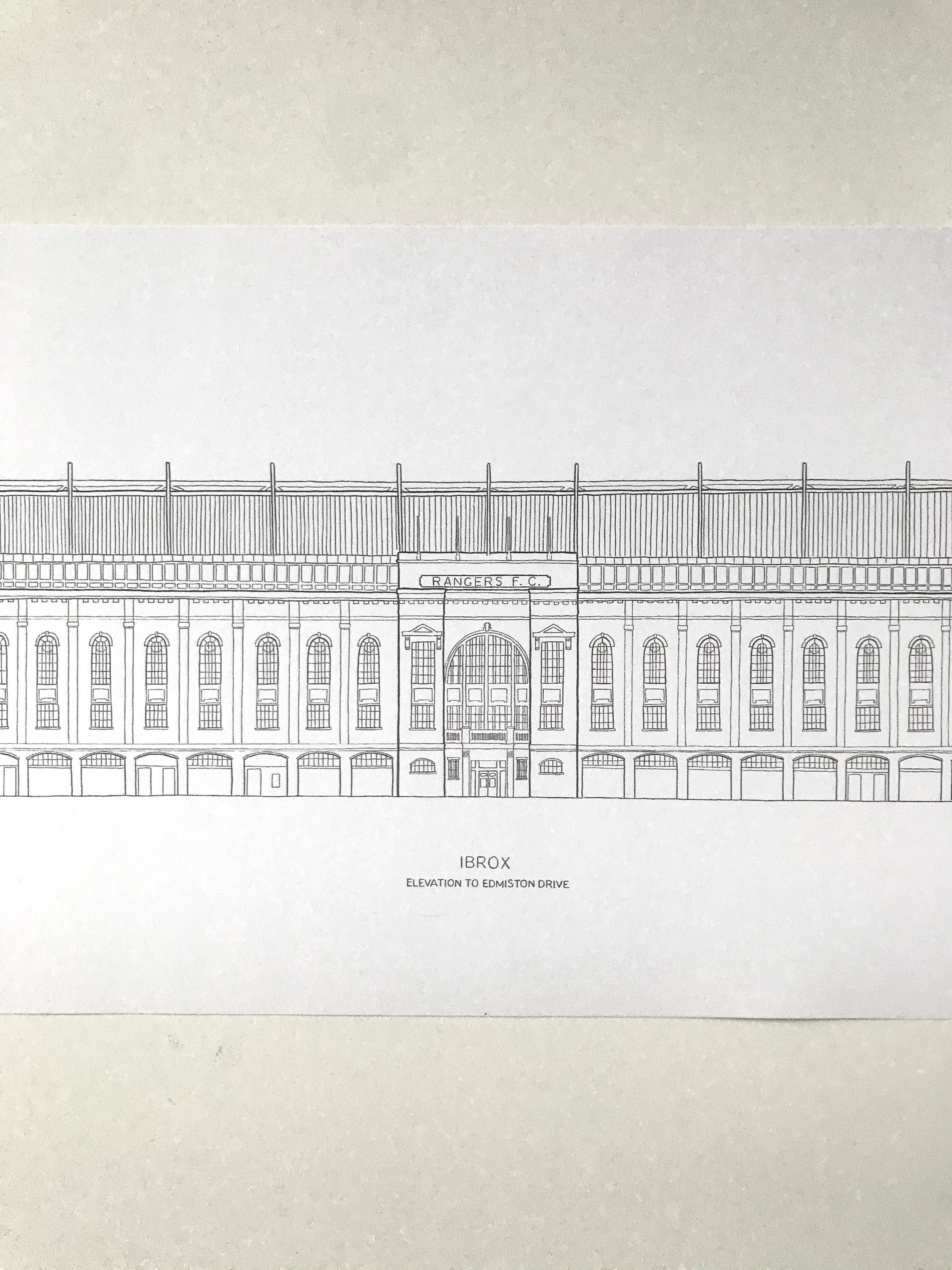 Ibrox Elevation Ibrox Stadium Glasgow Rangers Football Club Govan Hand ...