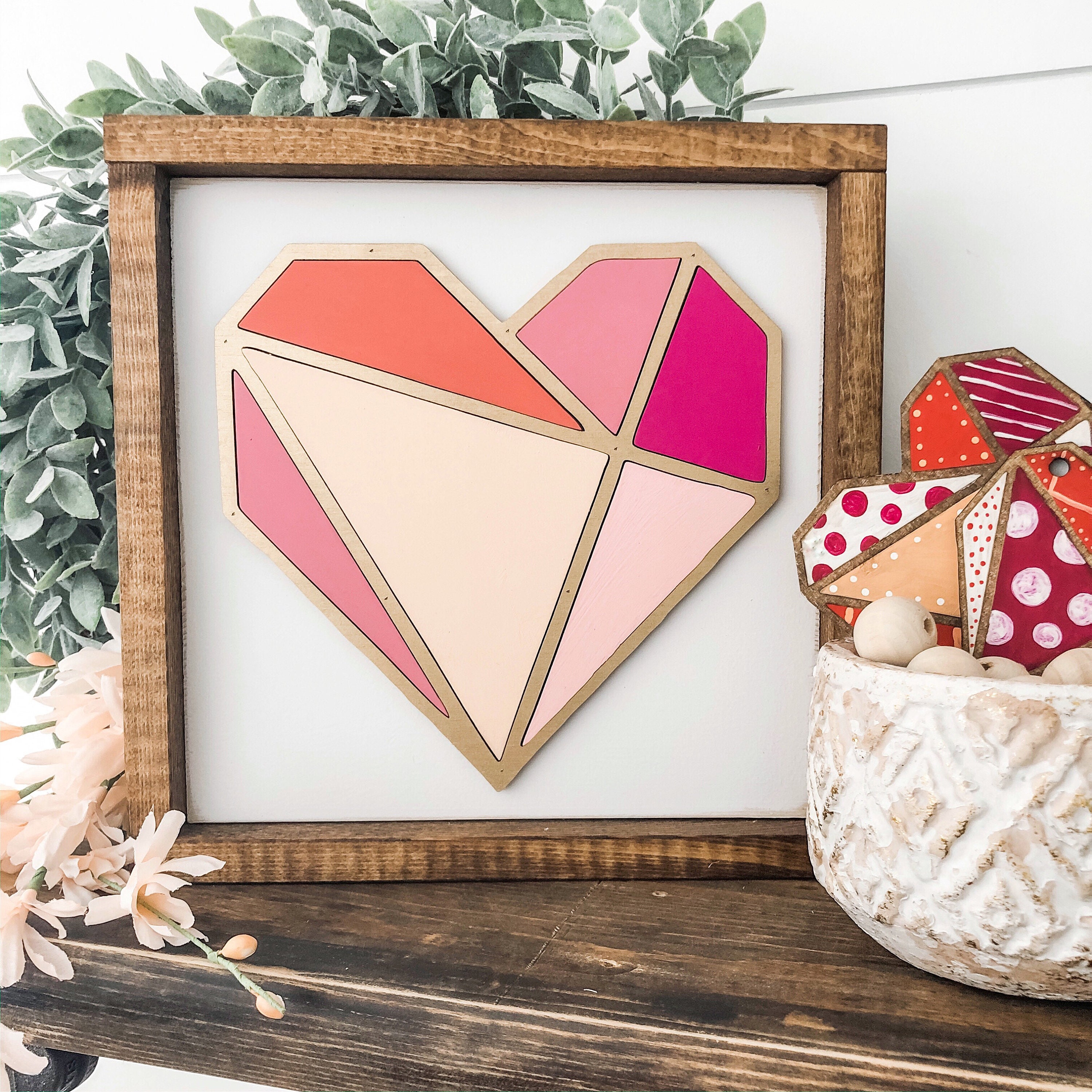 Geometric Heart Pink Heart Sign Valentines Day Decor Girls - Etsy