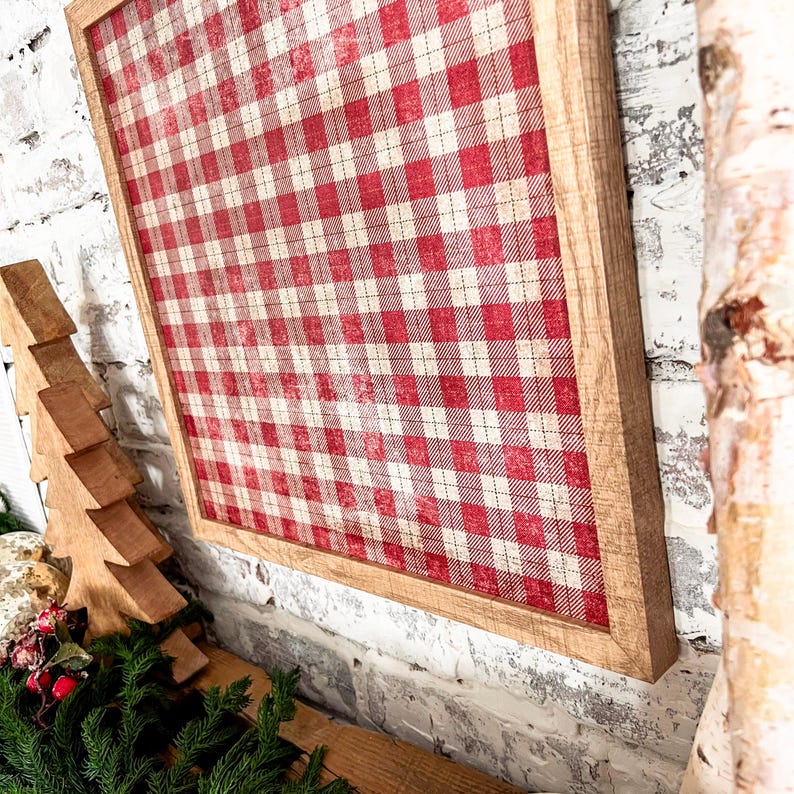 Vintage Plaid Background Layering Sign, Christmas Plaid Wood Sign ...