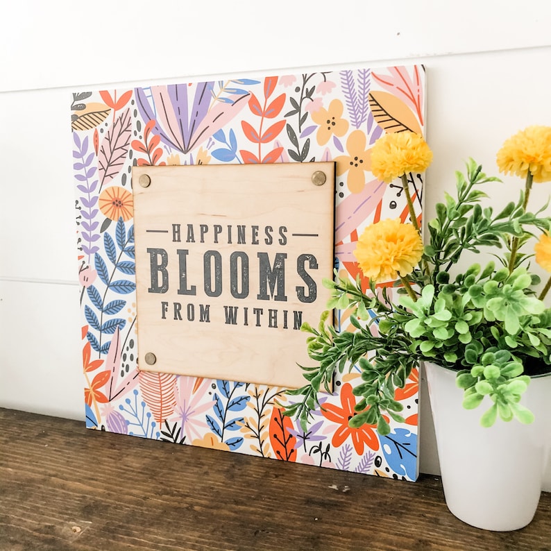 Spring Wood Sign Farmhouse Spring Sign Happiness Blooms | Etsy