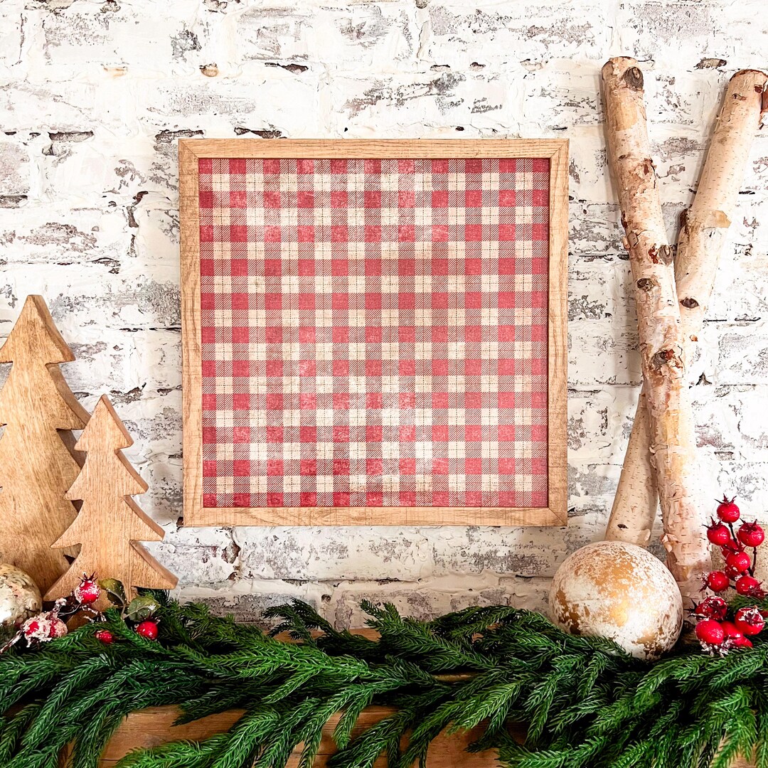 Vintage Plaid Background Layering Sign, Christmas Plaid Wood Sign ...