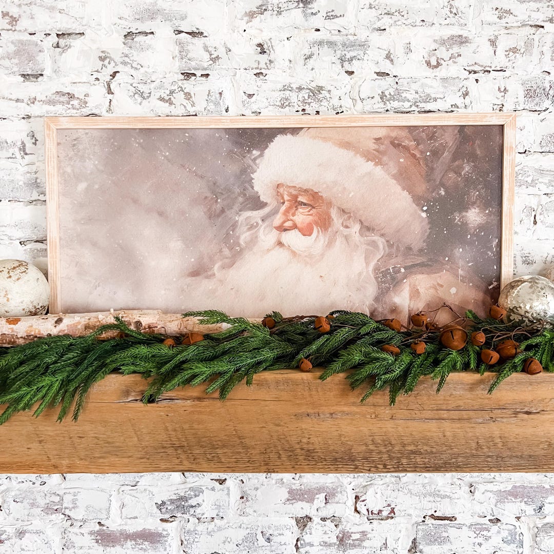 Vintage Neutral Santa Print, Modern Christmas Decor, Christmas Wood ...