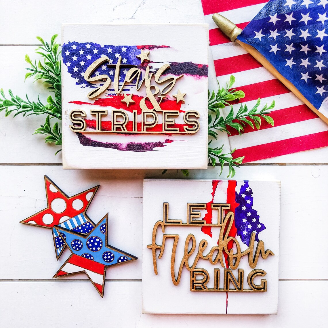 4th of July Mini Signs, Tiered Tray Sign, 4th of July Signs, Party Gift ...