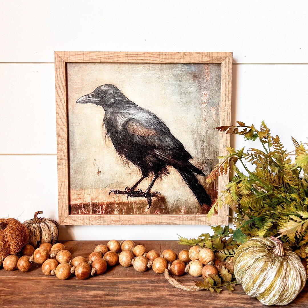 Vintage Fall Wood Sign, Crow Halloween Sign, Fall Home Decor, Layering ...