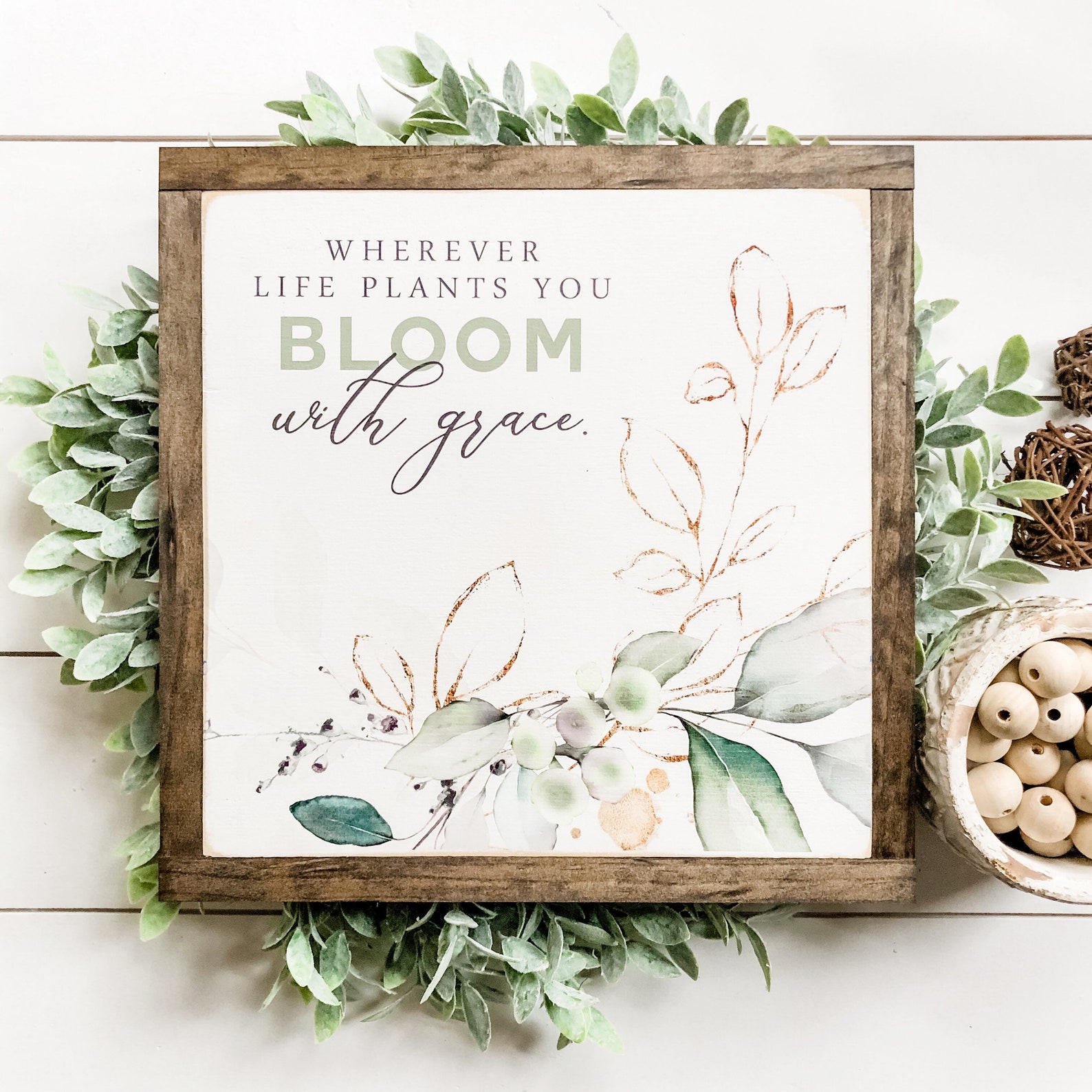 Spring Wood Sign, Farmhouse Spring Sign, Bloom With Grace, Spring Home ...