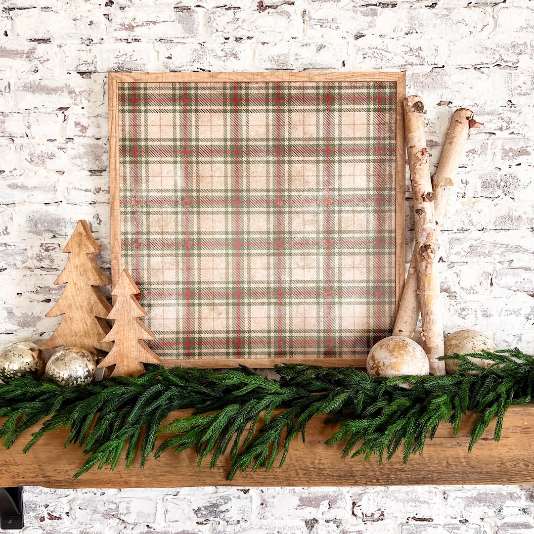 Vintage Plaid Background Layering Sign, Christmas Plaid Wood Sign ...