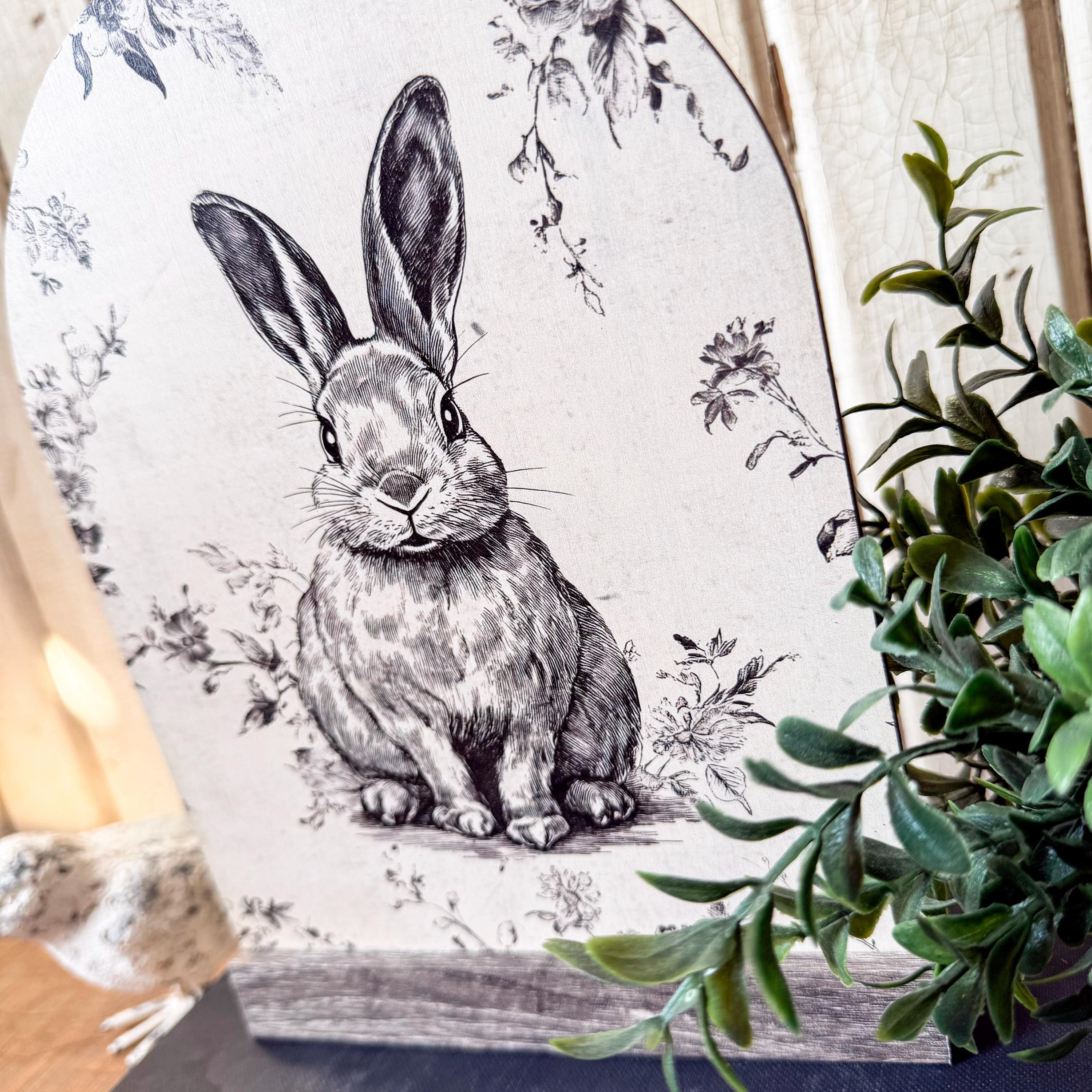 Vintage Neutral Rabbit Arched Wood Sign Shelf Sitter, Spring Wall Art ...