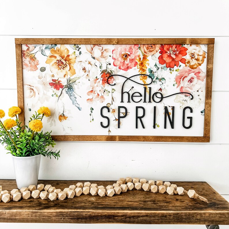 Hello Spring Wood Sign Farmhouse Decor Laser Cut Wood Sign - Etsy