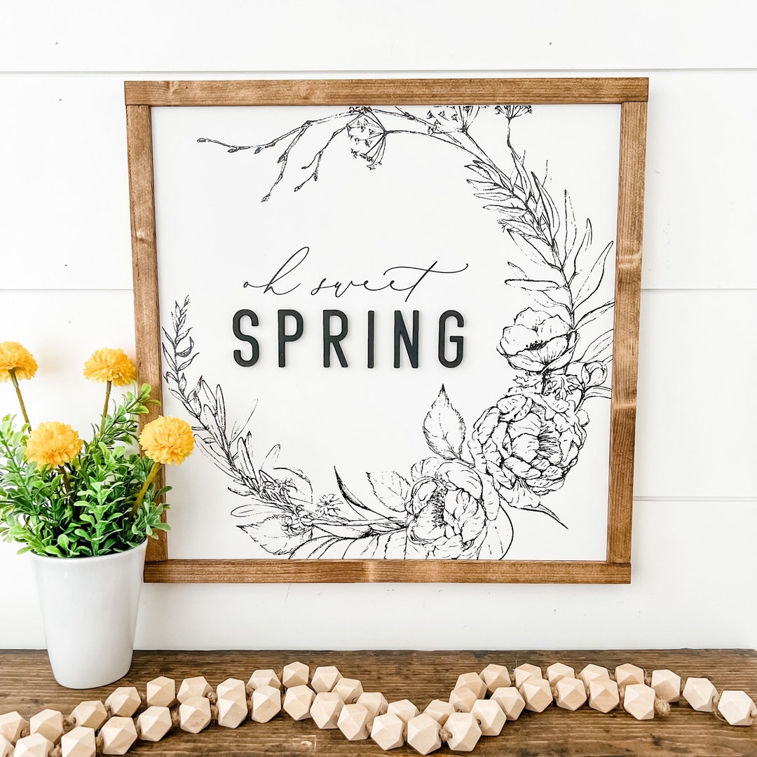 Oh Sweet Spring, Floral Spring Sign, Farmhouse Decor, Framed Wood Sign ...