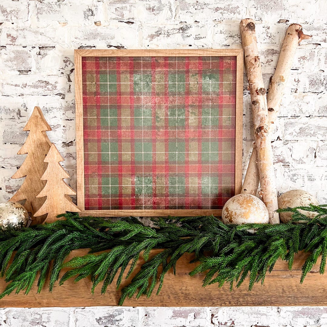Vintage Plaid Background Layering Sign, Christmas Plaid Wood Sign ...