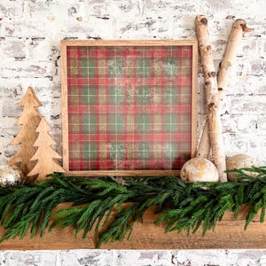 Vintage Plaid Background Layering Sign, Christmas Plaid Wood Sign ...