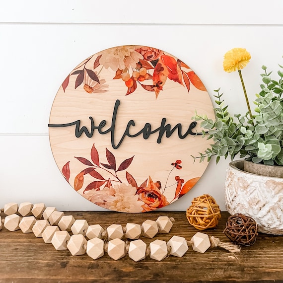 Welcome Fall Wooden Round Sign Front Door Fall Signs Fall - Etsy
