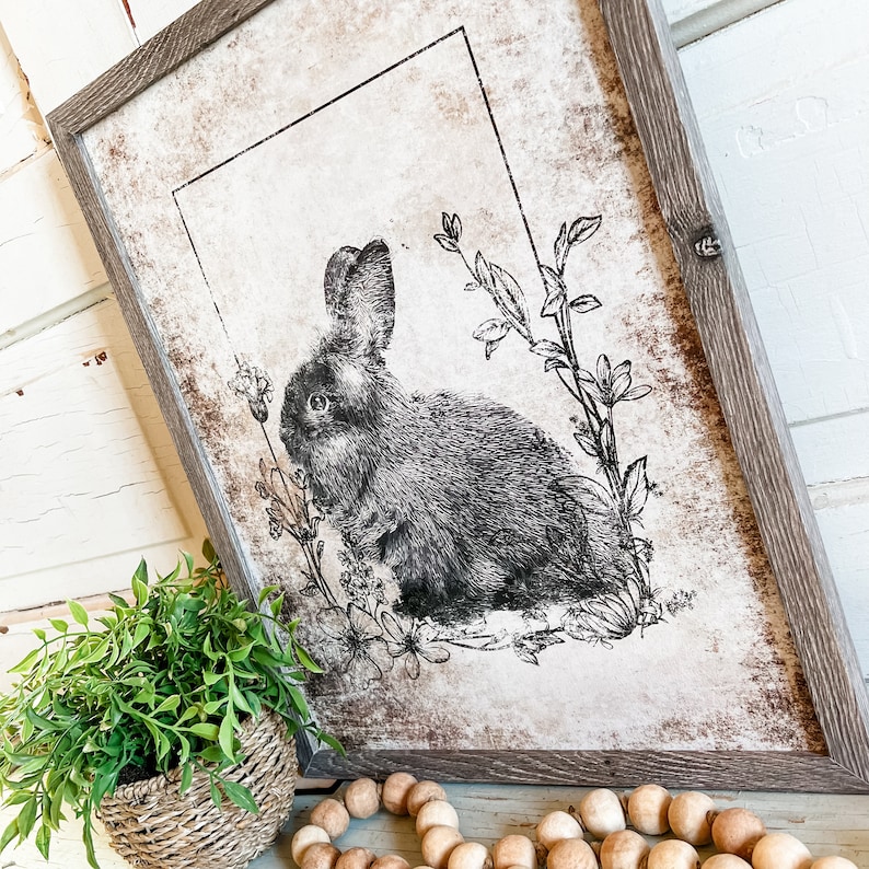 Spring Rabbit Wood Sign, Vintage Spring Sign, Unique Wood Sign, Spring ...