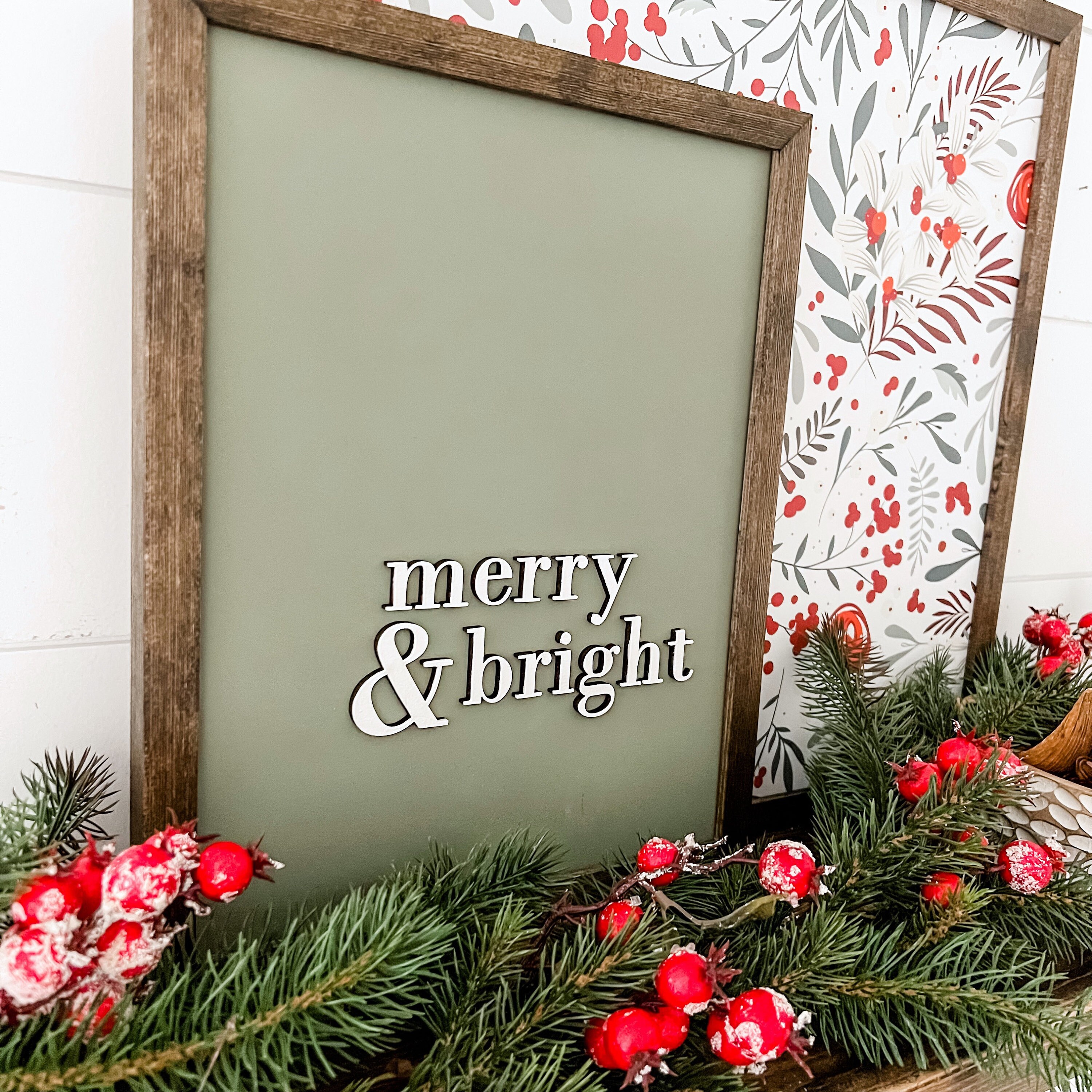 Merry & Bright Christmas Sign, Christmas Wood Sign, Green Christmas ...