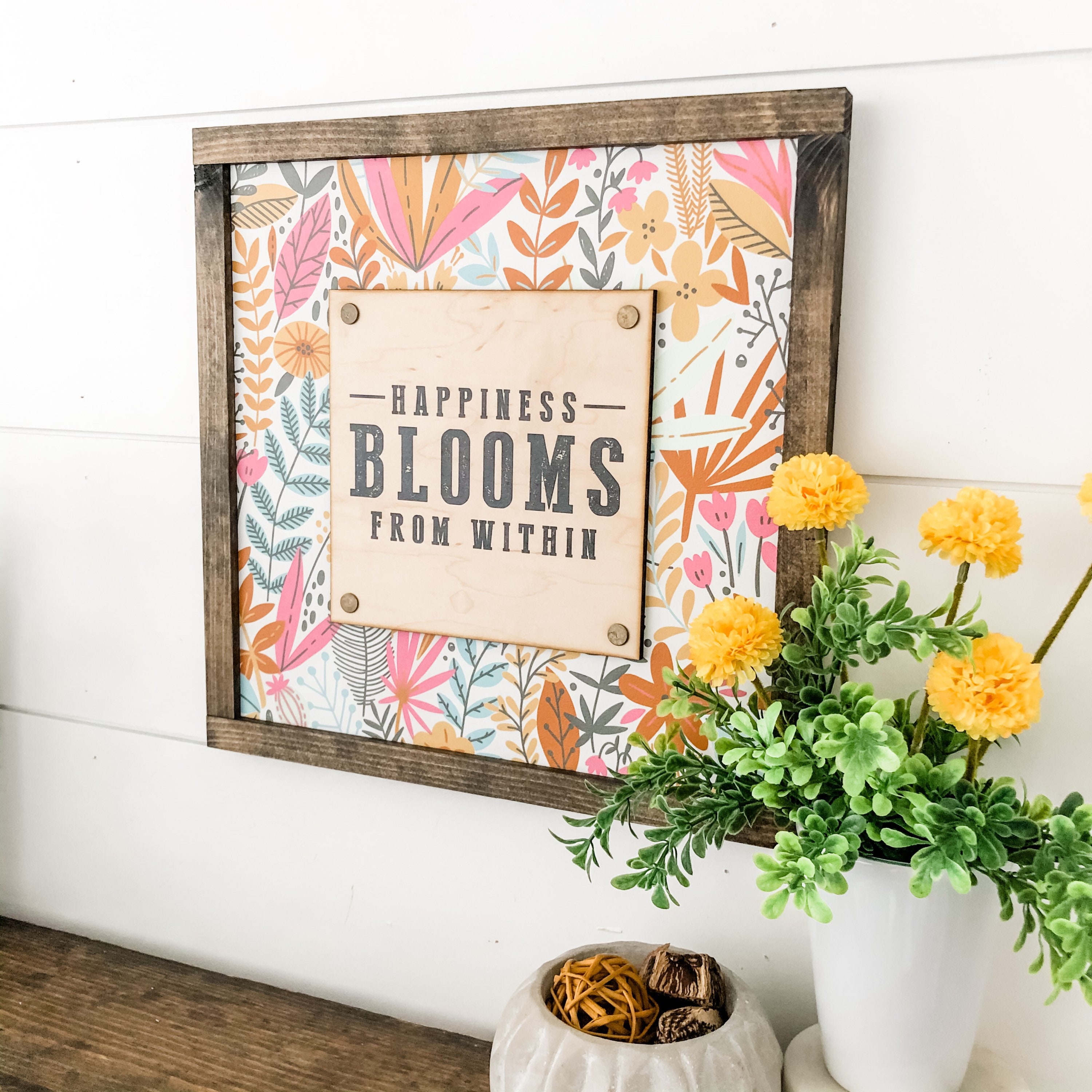 Spring Wood Sign Farmhouse Spring Sign Happiness Blooms - Etsy