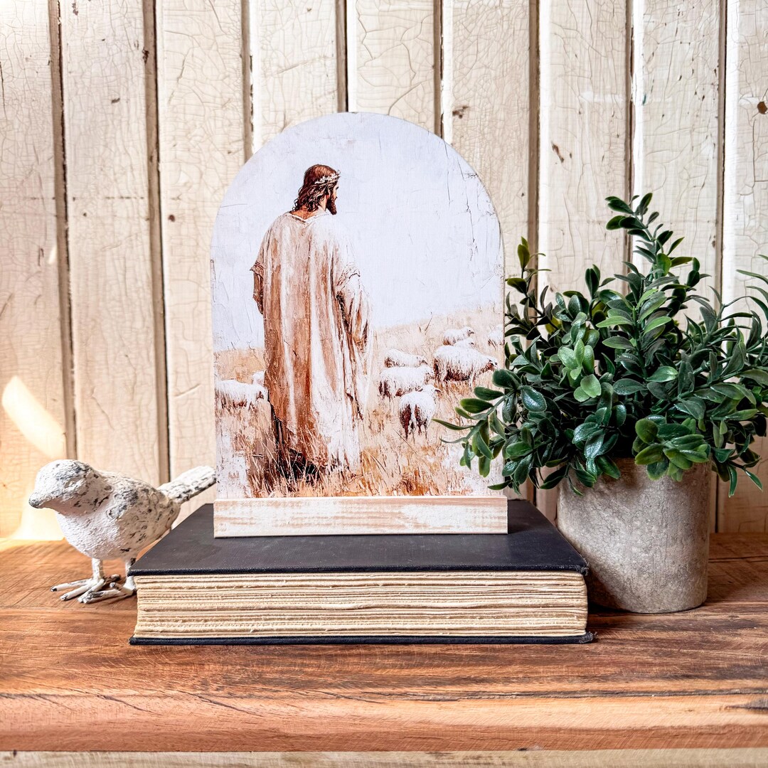 Jesus With Sheep Arched Wood Sign Shelf Sitter, Spring Wall Art, Easter ...