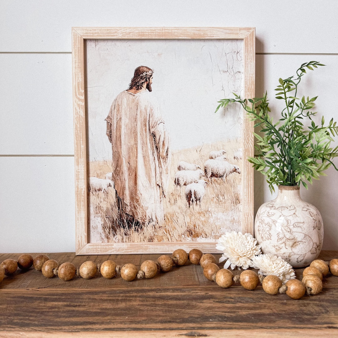 Jesus With Sheep Art Print, Easter Wood Sign, Farmhouse Wood Sign ...