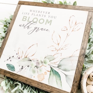 Spring Wood Sign, Farmhouse Spring Sign, Bloom With Grace, Spring Home ...