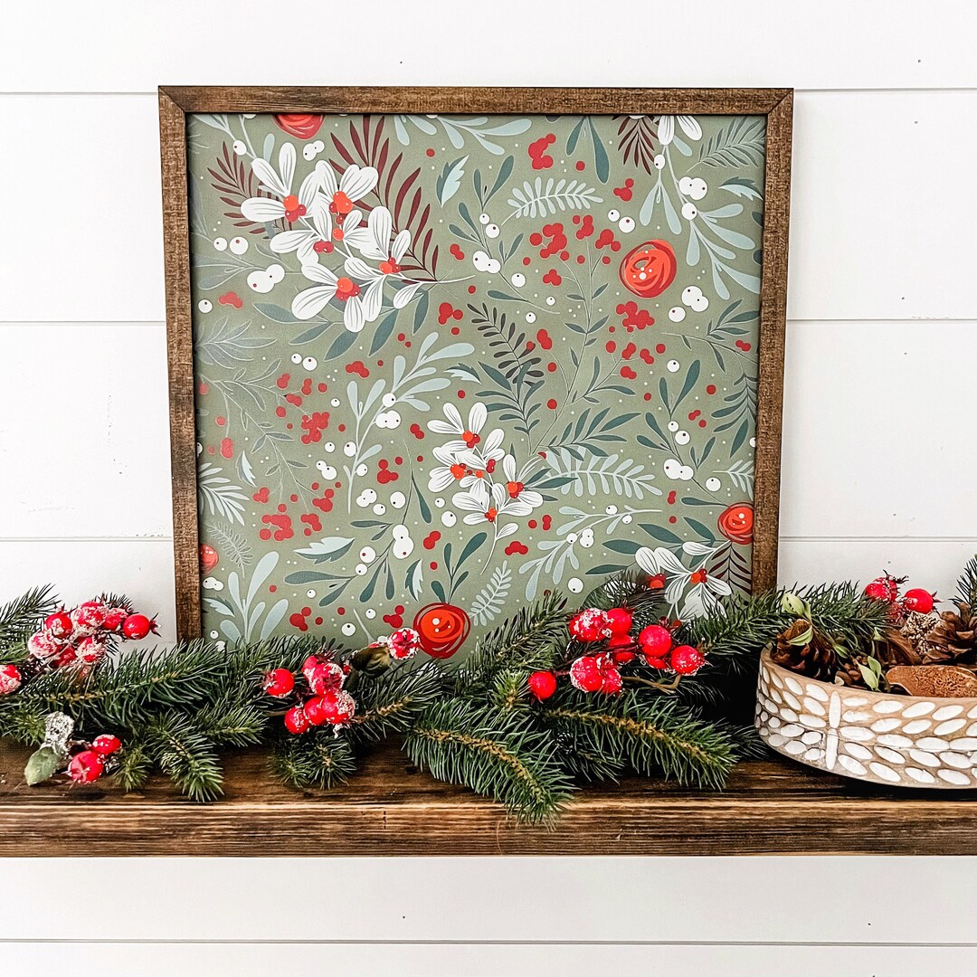 Christmas Floral Layering Sign, Green Christmas Sign, Winter Berry Wood ...