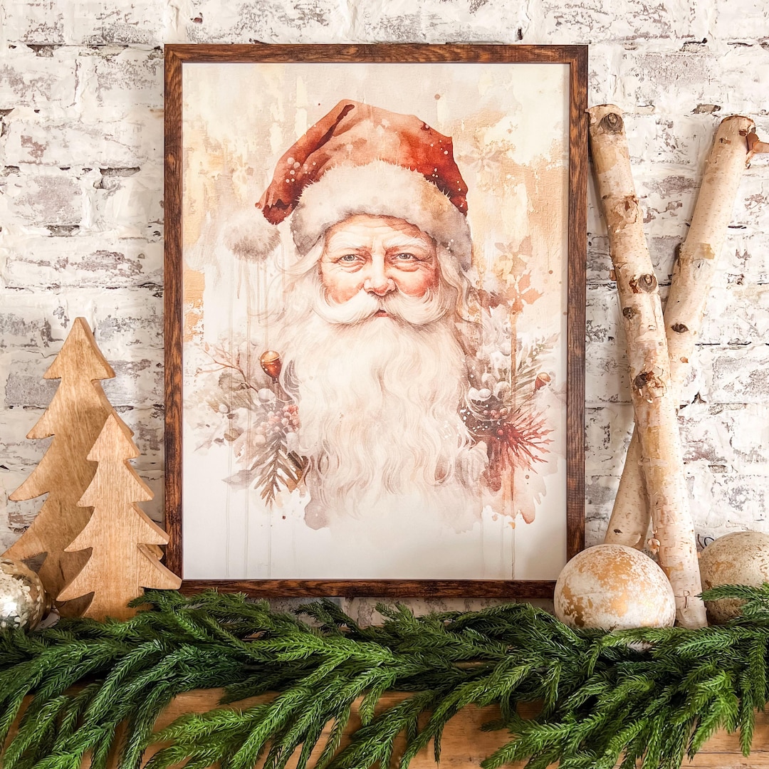 Santa Face Christmas Wood Sign, Santa Print, Vintage Christmas Decor ...