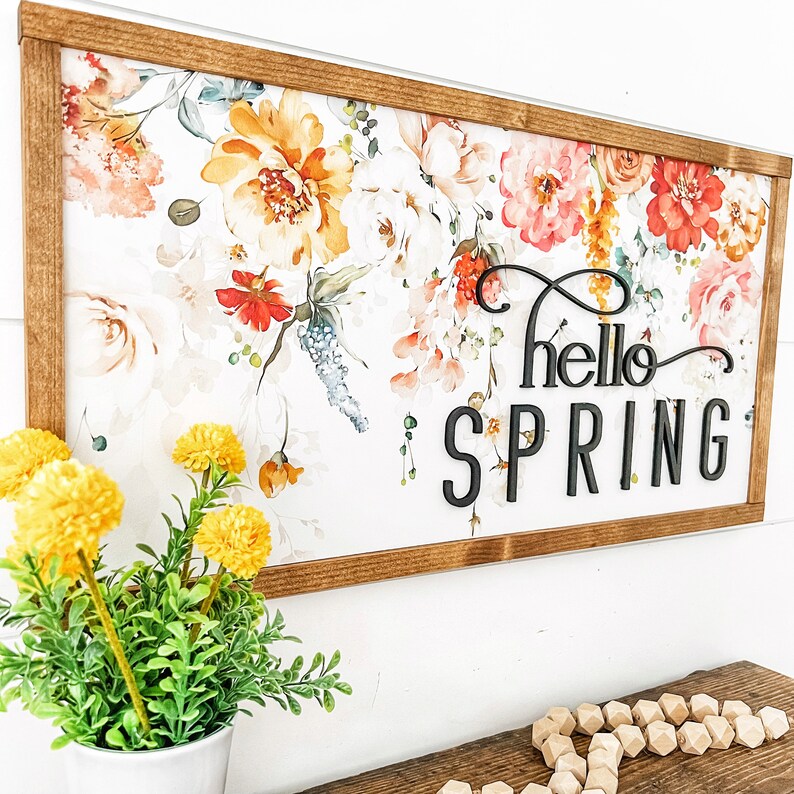 Hello Spring Wood Sign Farmhouse Decor Laser Cut Wood Sign - Etsy