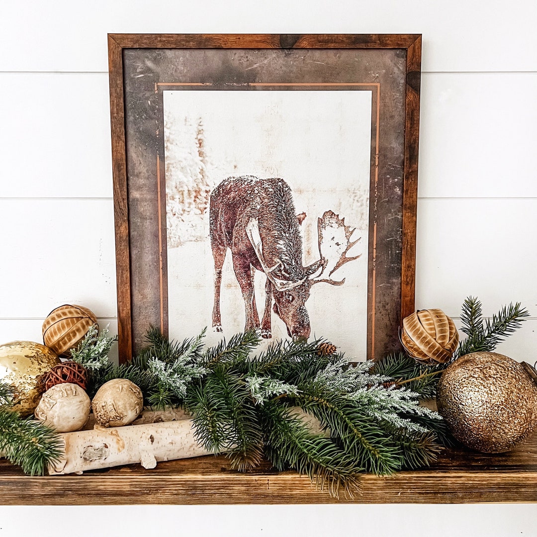 Rustic Cabin Sign, Winter Moose, Vintage Christmas Decor, Christmas ...