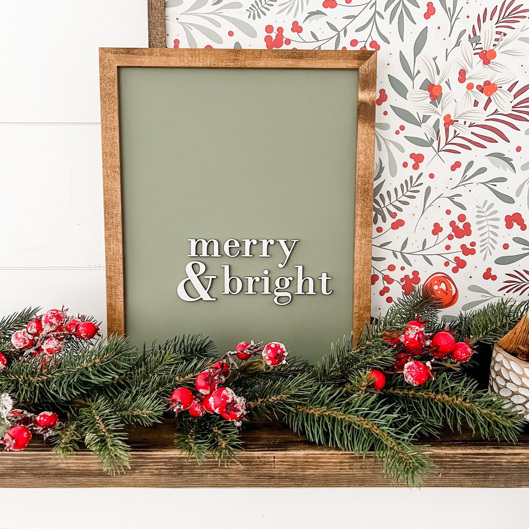 Merry & Bright Christmas Sign, Christmas Wood Sign, Green Christmas ...