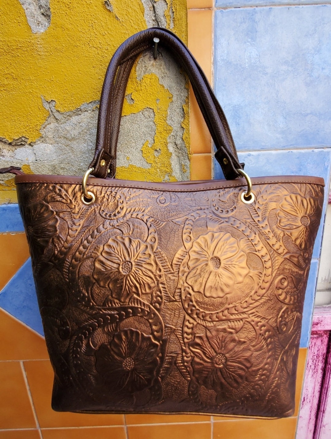 Tooled Leather Tote - Etsy