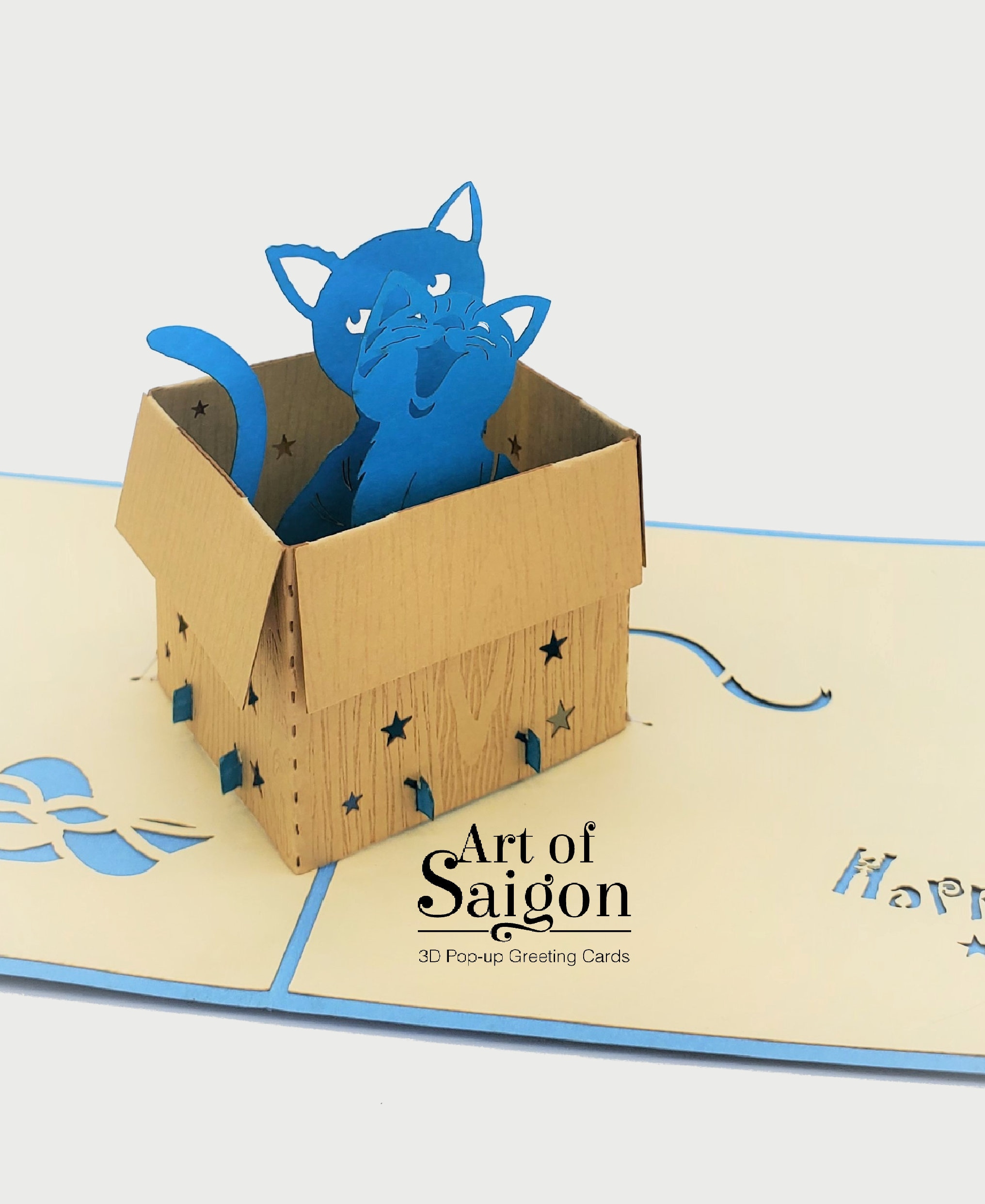 Cats Pop up Birthday Card - Blue - Etsy