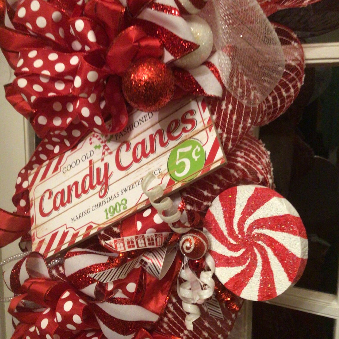 Candy Cane Door Decor, Candy Cane Swag, Candy Cane Wreath, Holiday ...