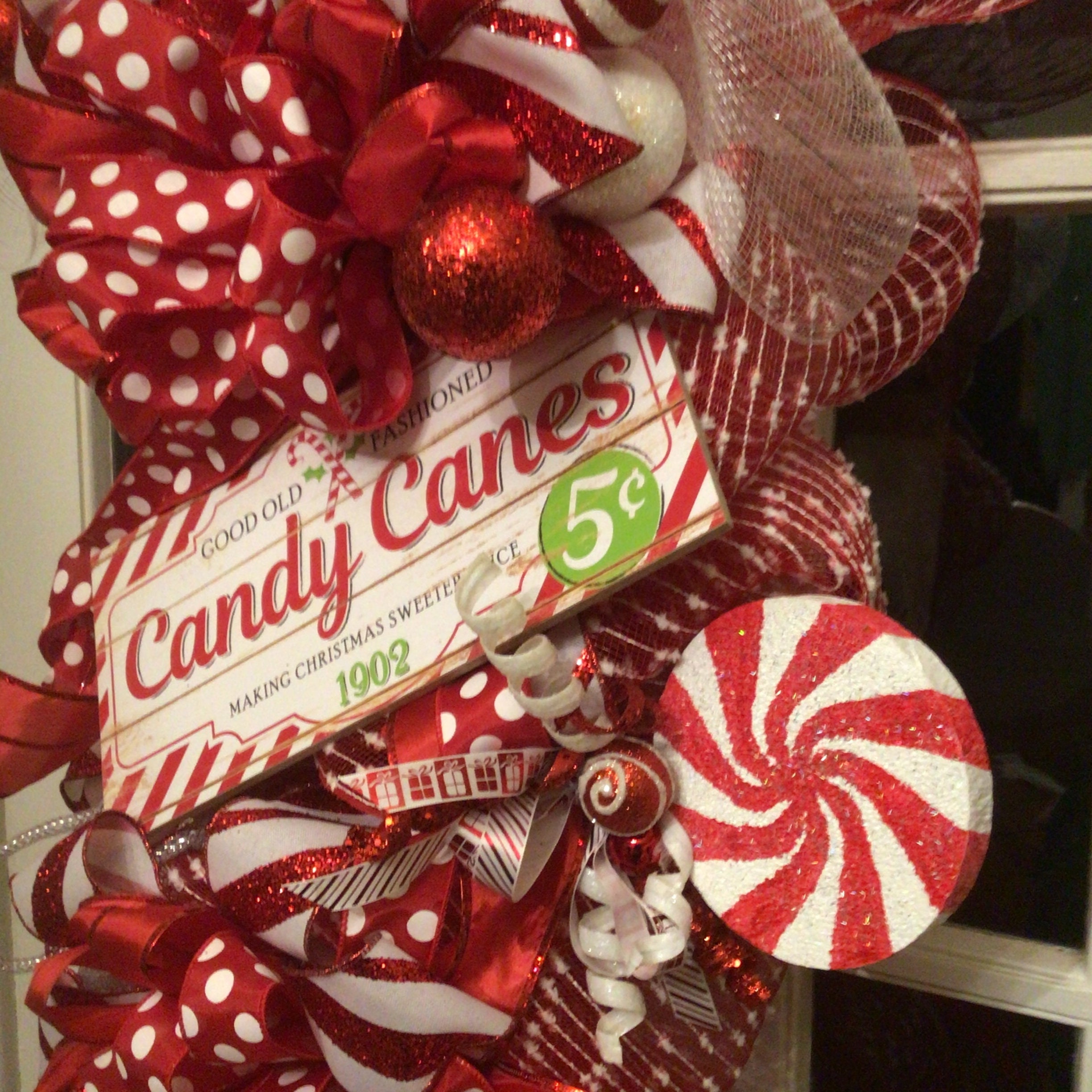 Candy Cane Door Decor, Candy Cane Swag, Candy Cane Wreath, Holiday ...