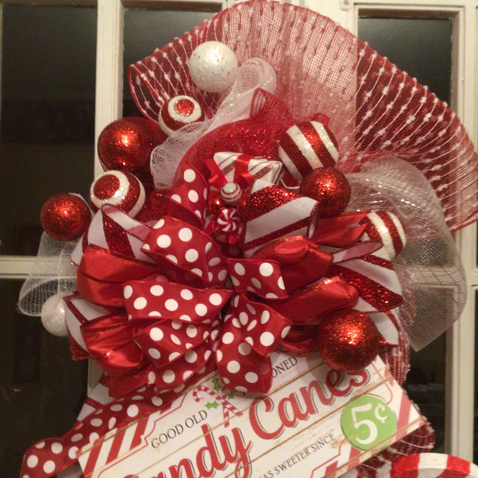 Candy Cane Door Decor, Candy Cane Swag, Candy Cane Wreath, Holiday ...