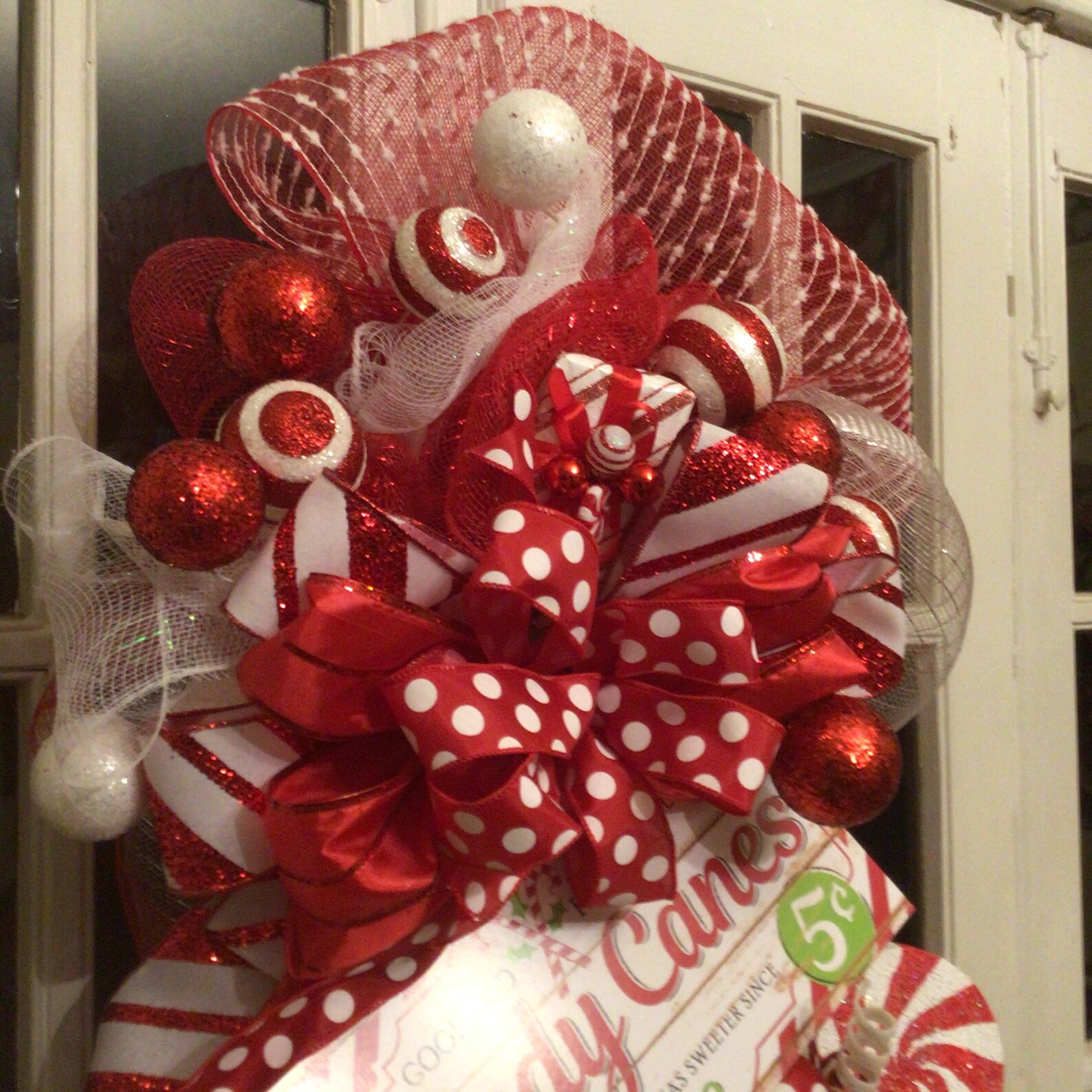 Candy Cane Door Decor, Candy Cane Swag, Candy Cane Wreath, Holiday ...