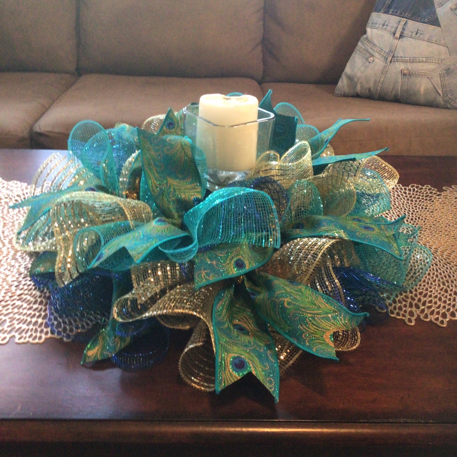 Peacock Centerpiece,peacock Candle Surround,peacock Candle Ring,peacock ...