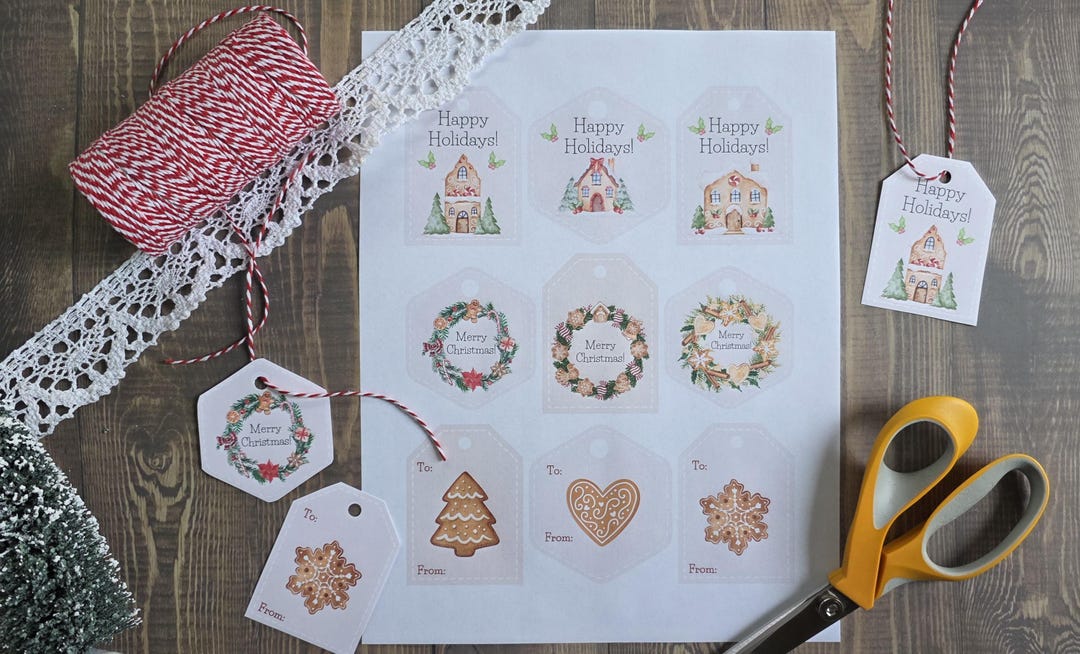 Etiquetas imprimibles de pan de jengibre navideño. Descarga instantánea ...